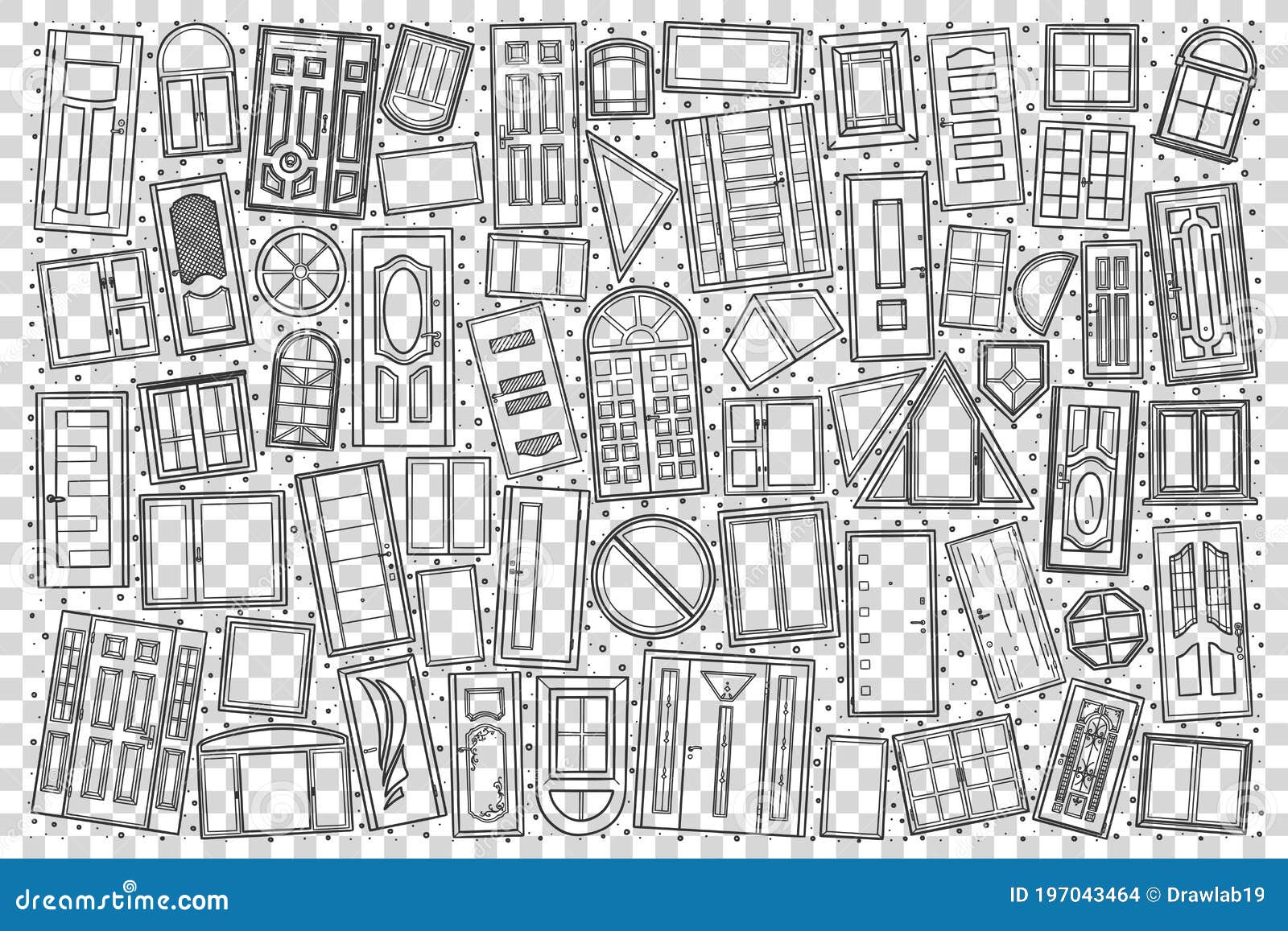 Windows and Doors Doodle Set Stock Vector - Illustration of office ...