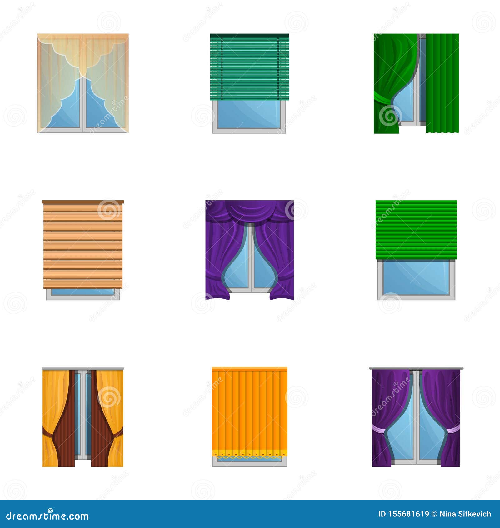 Windows Drapery Icon Set, Cartoon Style Stock Vector - Illustration of ...