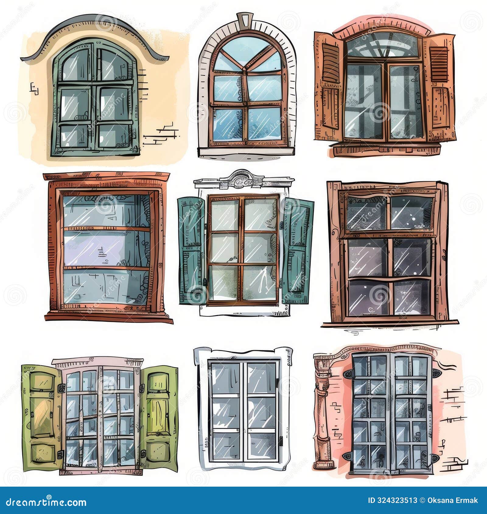 Windows Drawing Set, Hand-drawn Architecture Design Elements, Windows ...