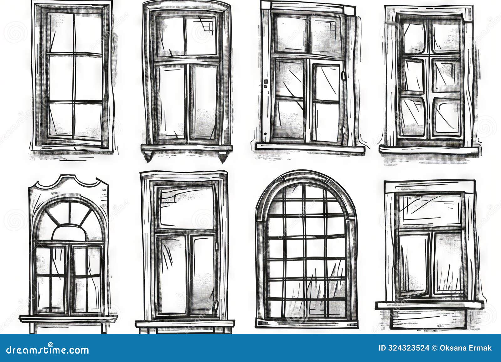 Windows Drawing Set, Hand-drawn Architecture Design Elements, Windows ...