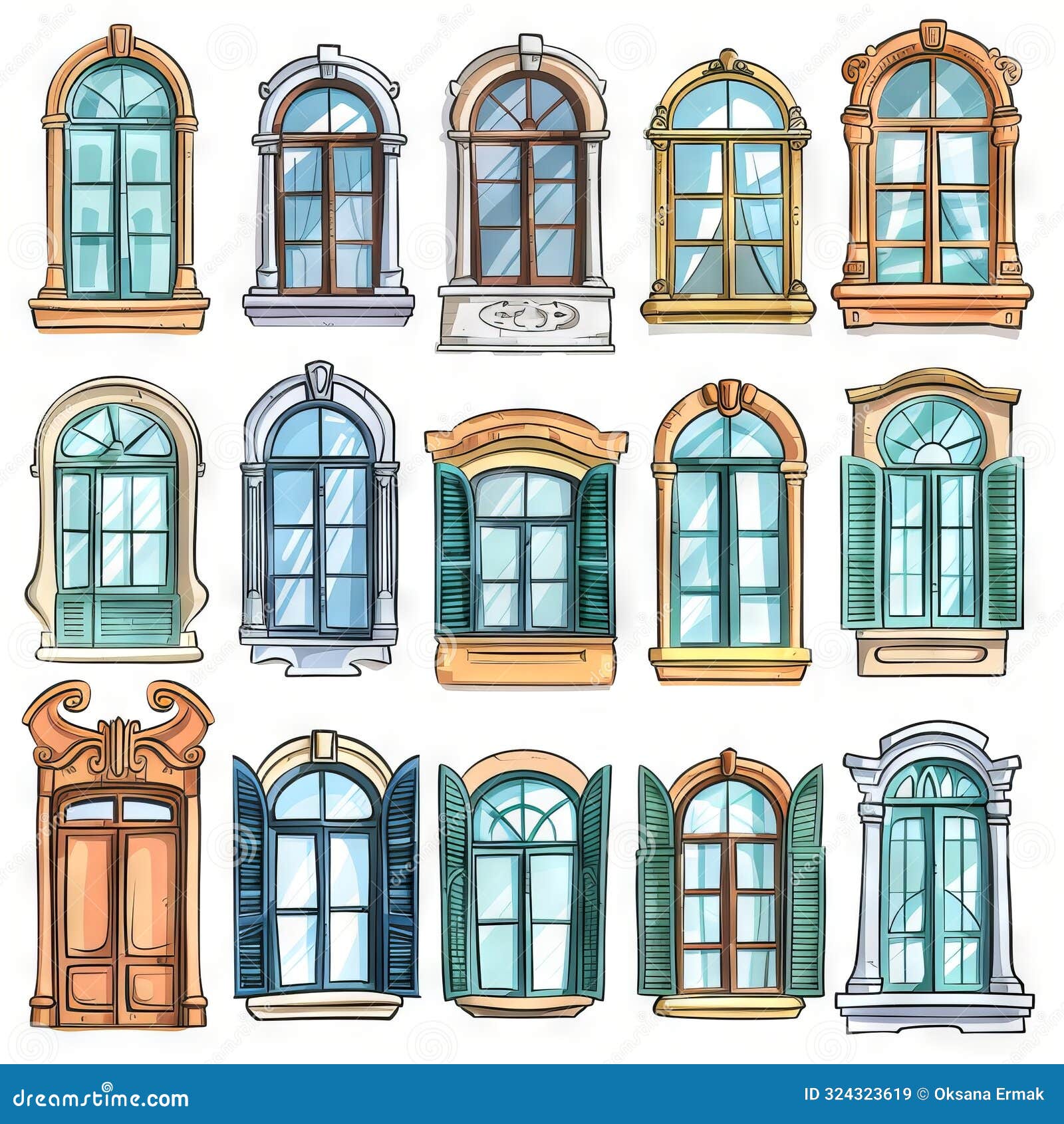 Windows Drawing Set, Hand-drawn Architecture Design Elements, Windows ...