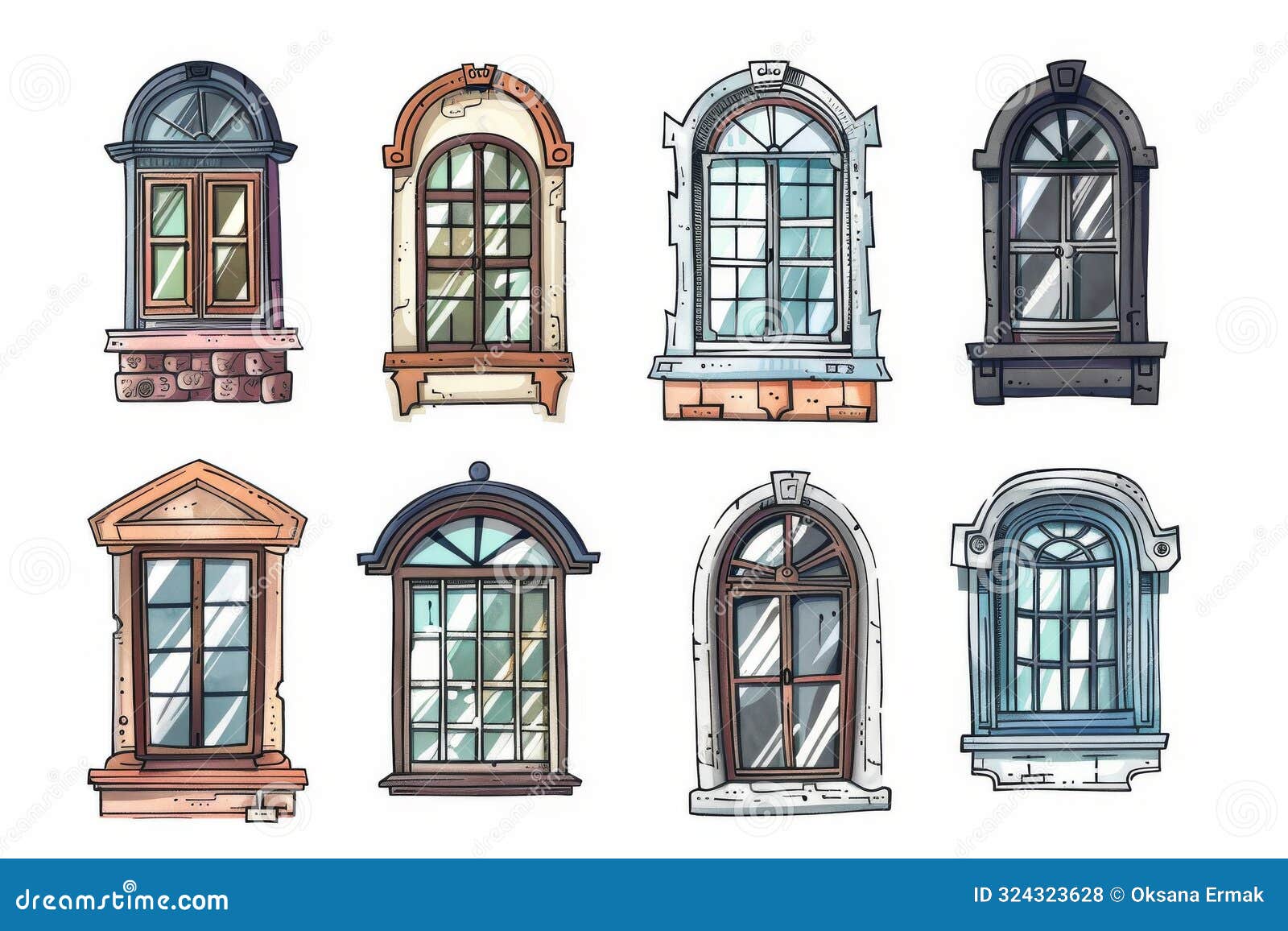 Windows Drawing Set, Hand-drawn Architecture Design Elements, Windows ...