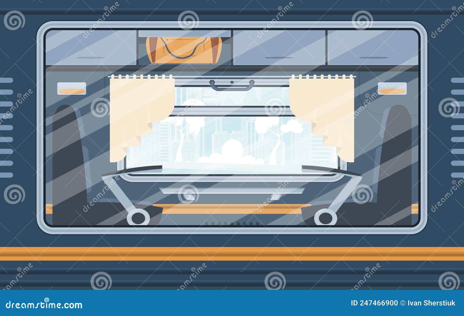 Windows of an Empty Commuter Train. Rail Transport Outside. Cartoon ...