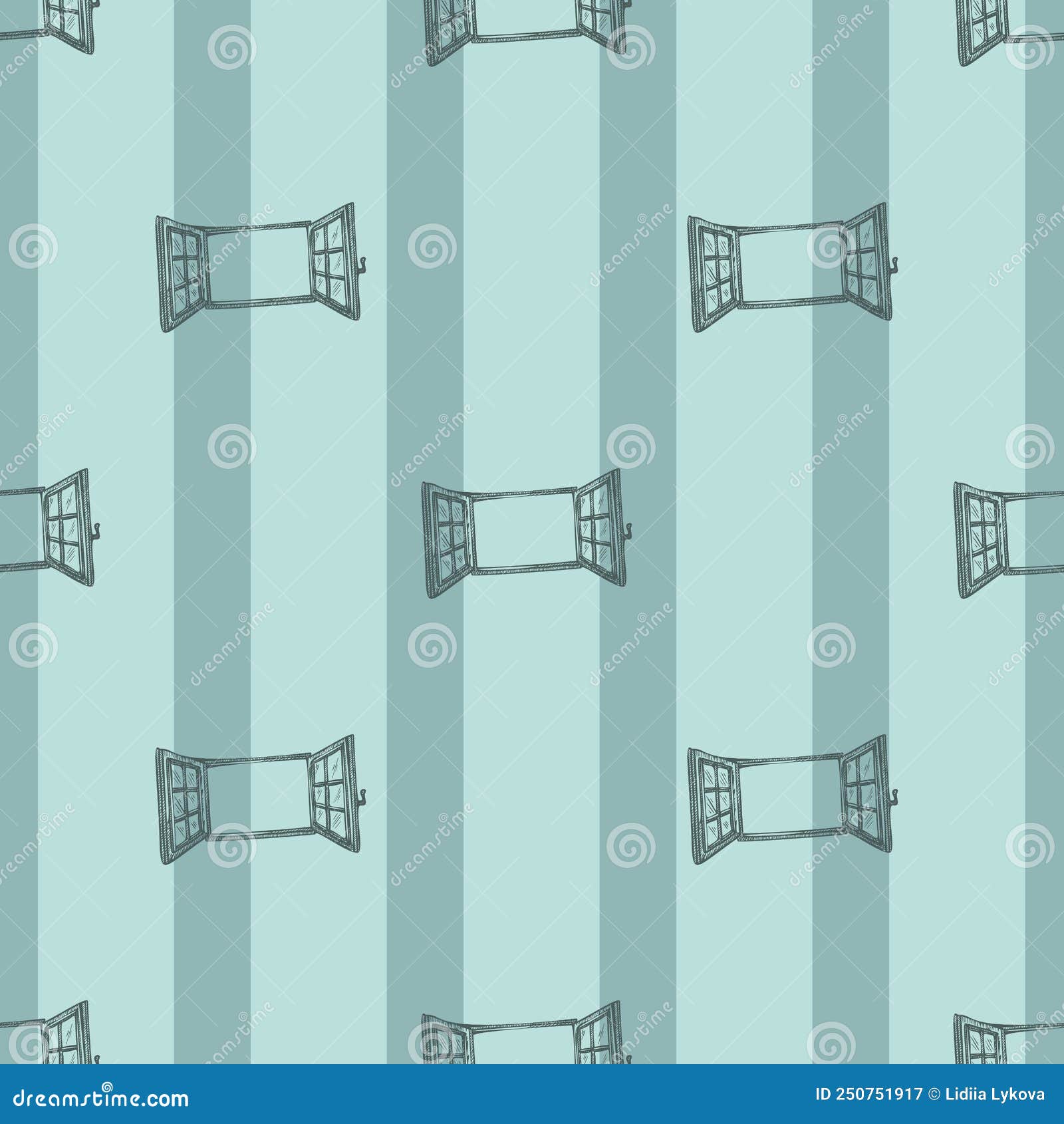 Windows Engraved Seamless Pattern. Retro Frame Glass Window Hand Drawn ...