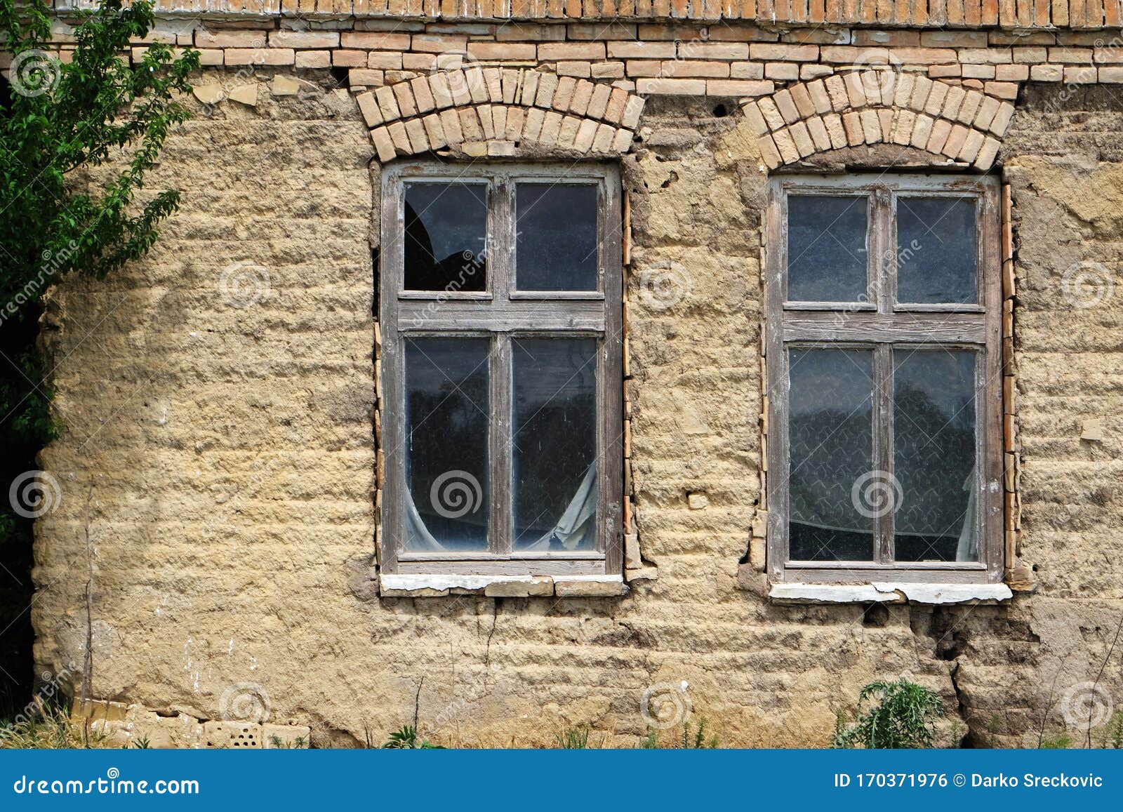 Windows and Facade on Old Abandoned House Stock Photo - Image of ...