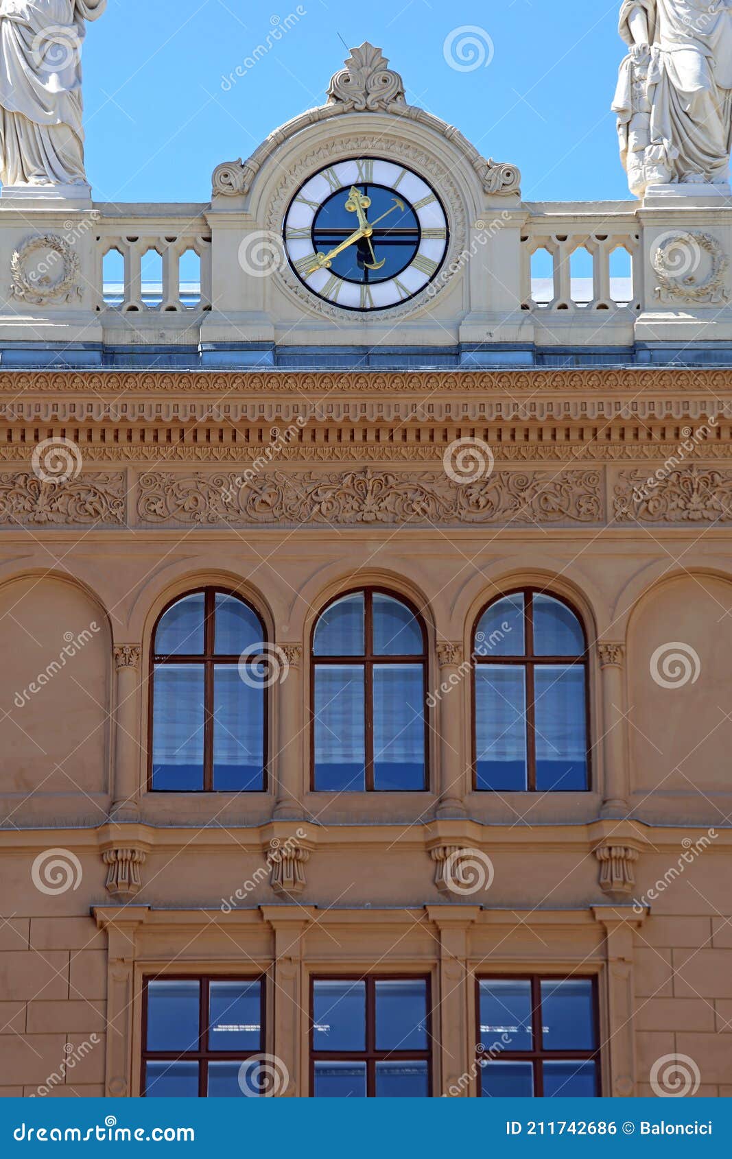 Windows Facade Vienna stock photo. Image of clock, brown - 211742686