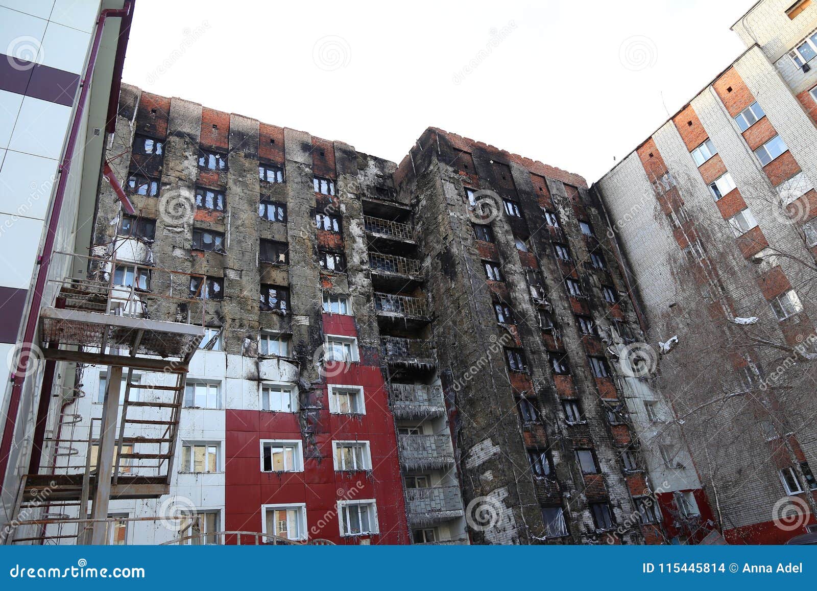Windows after fire stock photo. Image of disaster, construction - 115445814