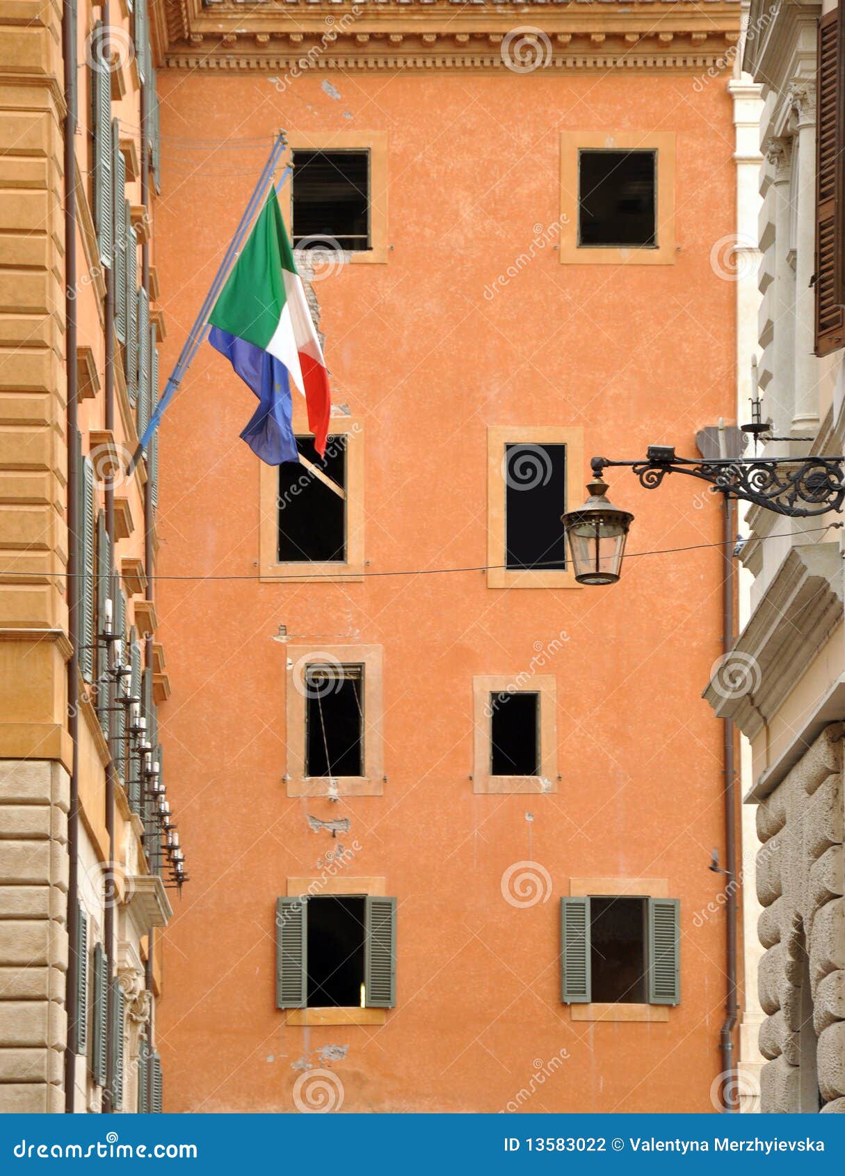 Windows and the Flag of Italy Stock Photo - Image of wall, flag: 13583022