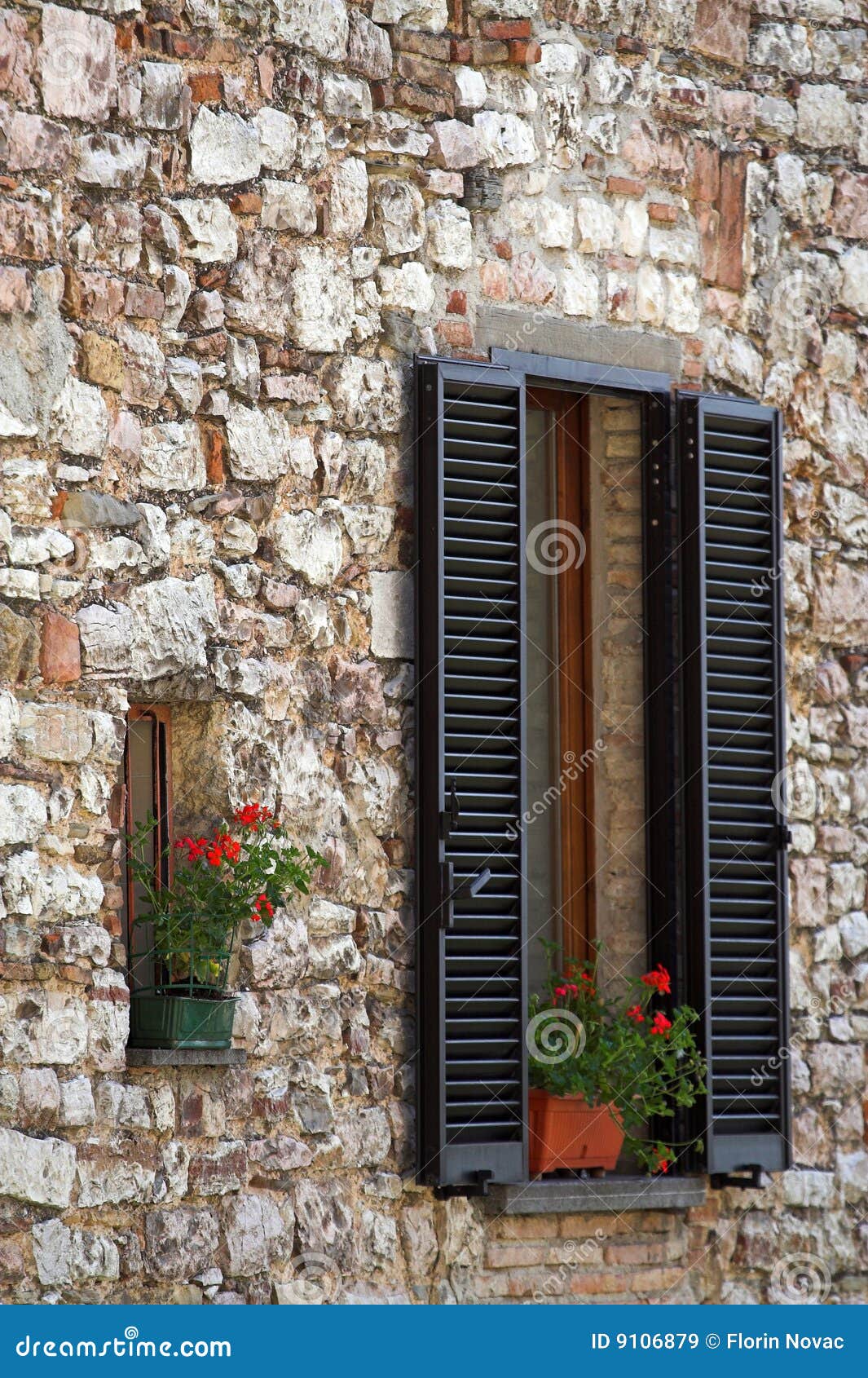 Windows with Flowers on Italian House Stock Image - Image of window ...