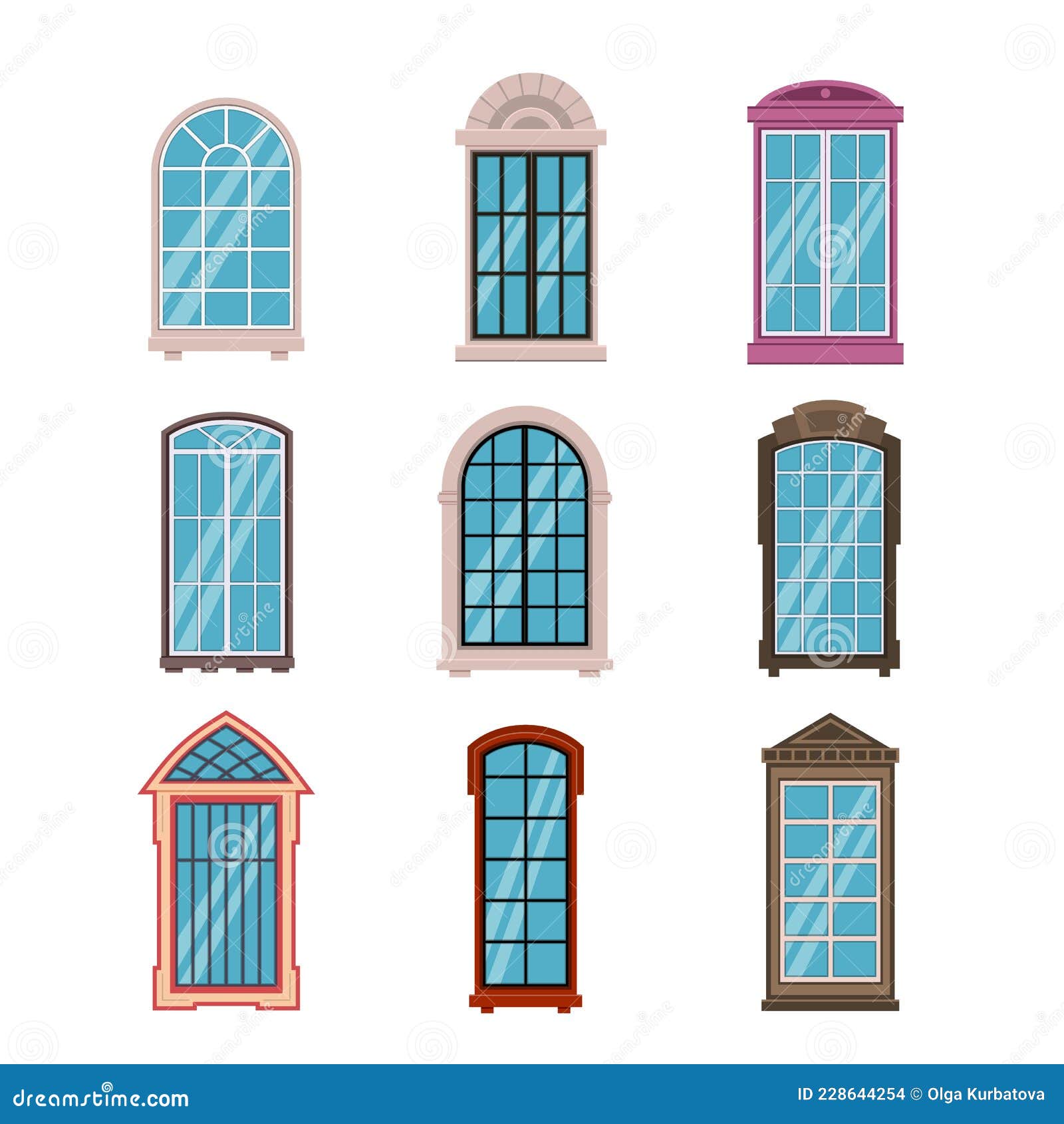 Windows Frames Flat. Colorful Various Wooden and Plastic Window Frame ...