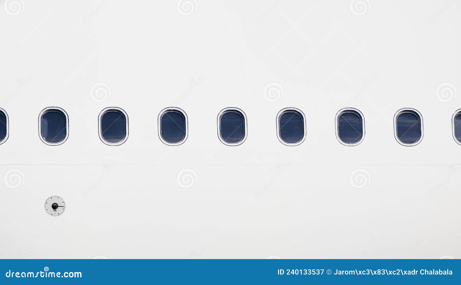 Fuselage Of Airplane With Door And Windows. Row Of Portholes Outside ...