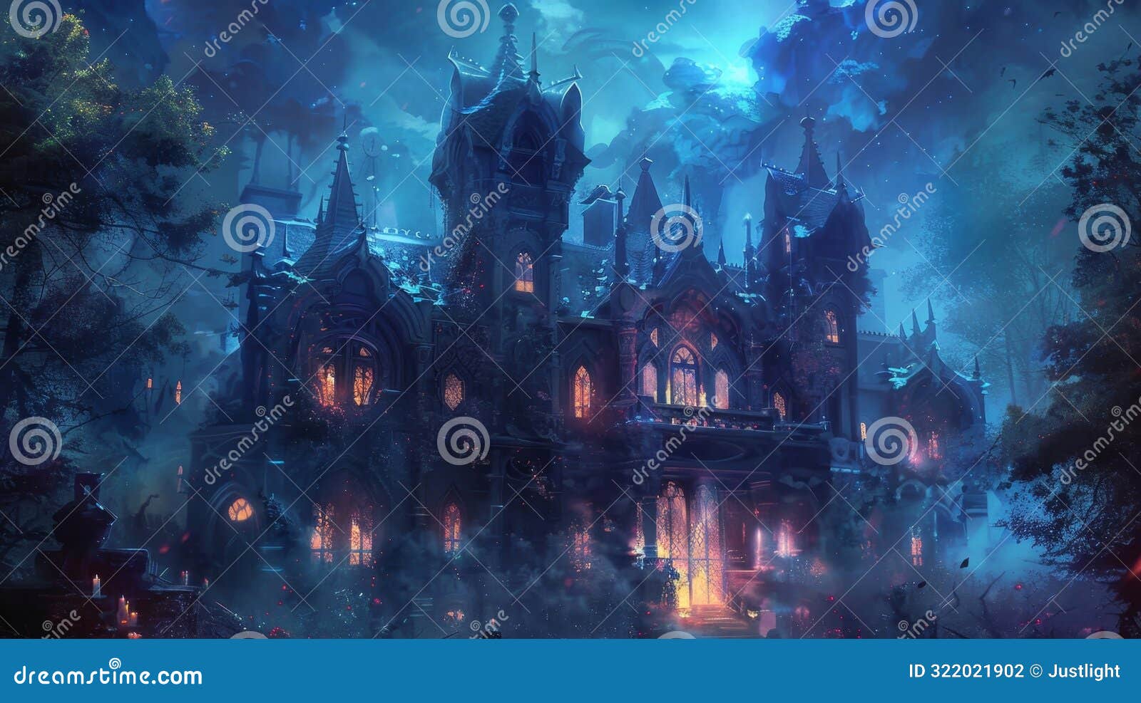 The Windows of the Ghostly Mansion Glow with an Otherworldly Light ...