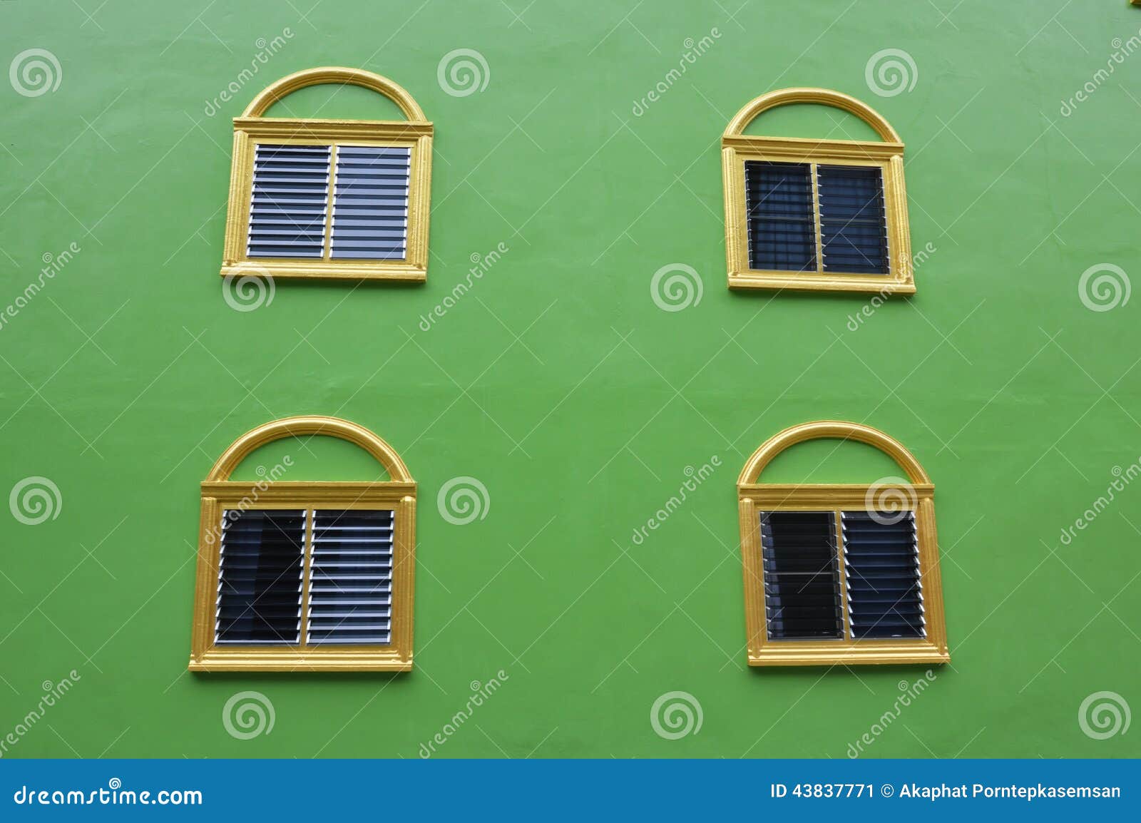 Windows on green wall stock image. Image of place, living - 43837771
