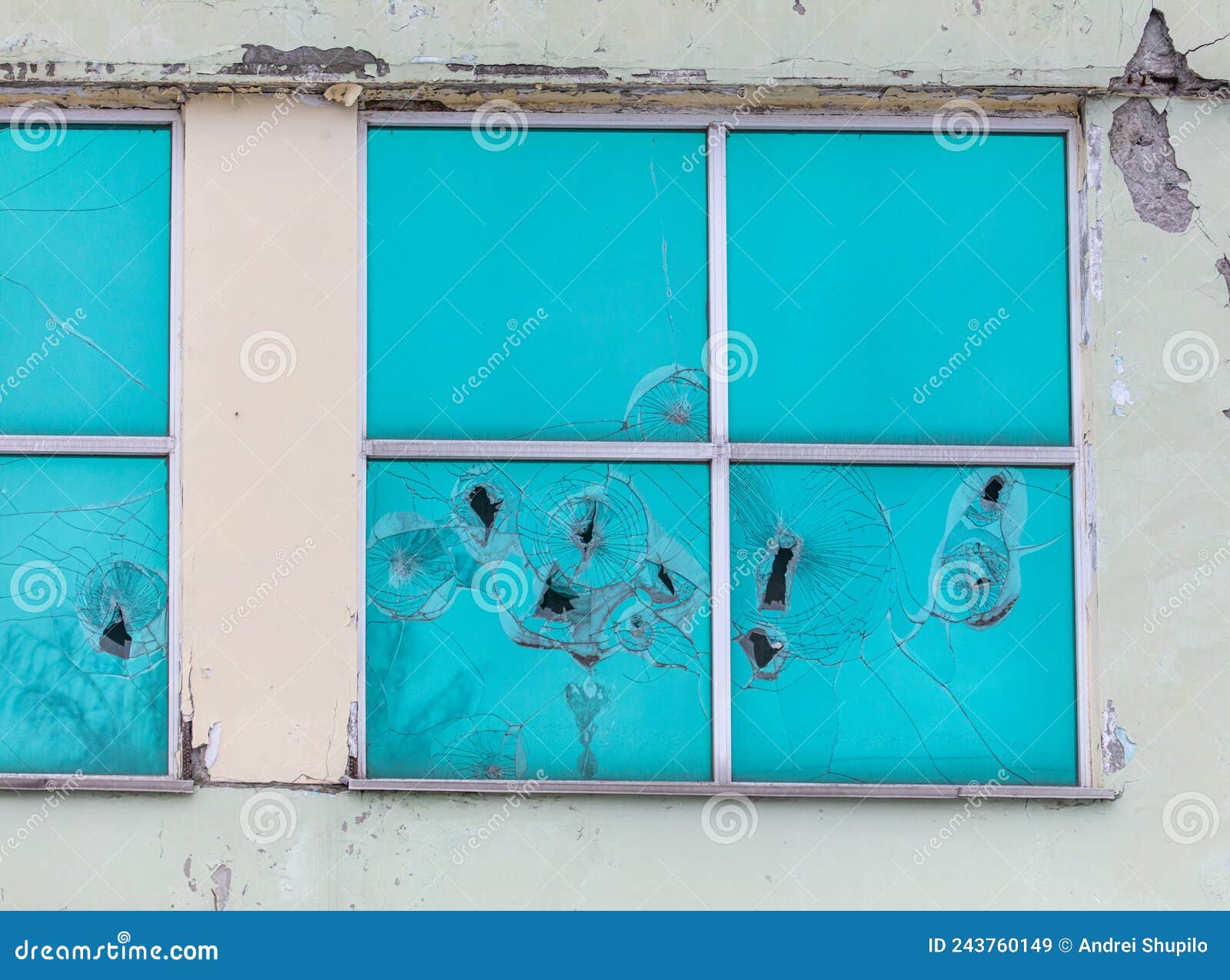 The Windows of the House Were Shot with a Gun. Stock Image - Image of ...