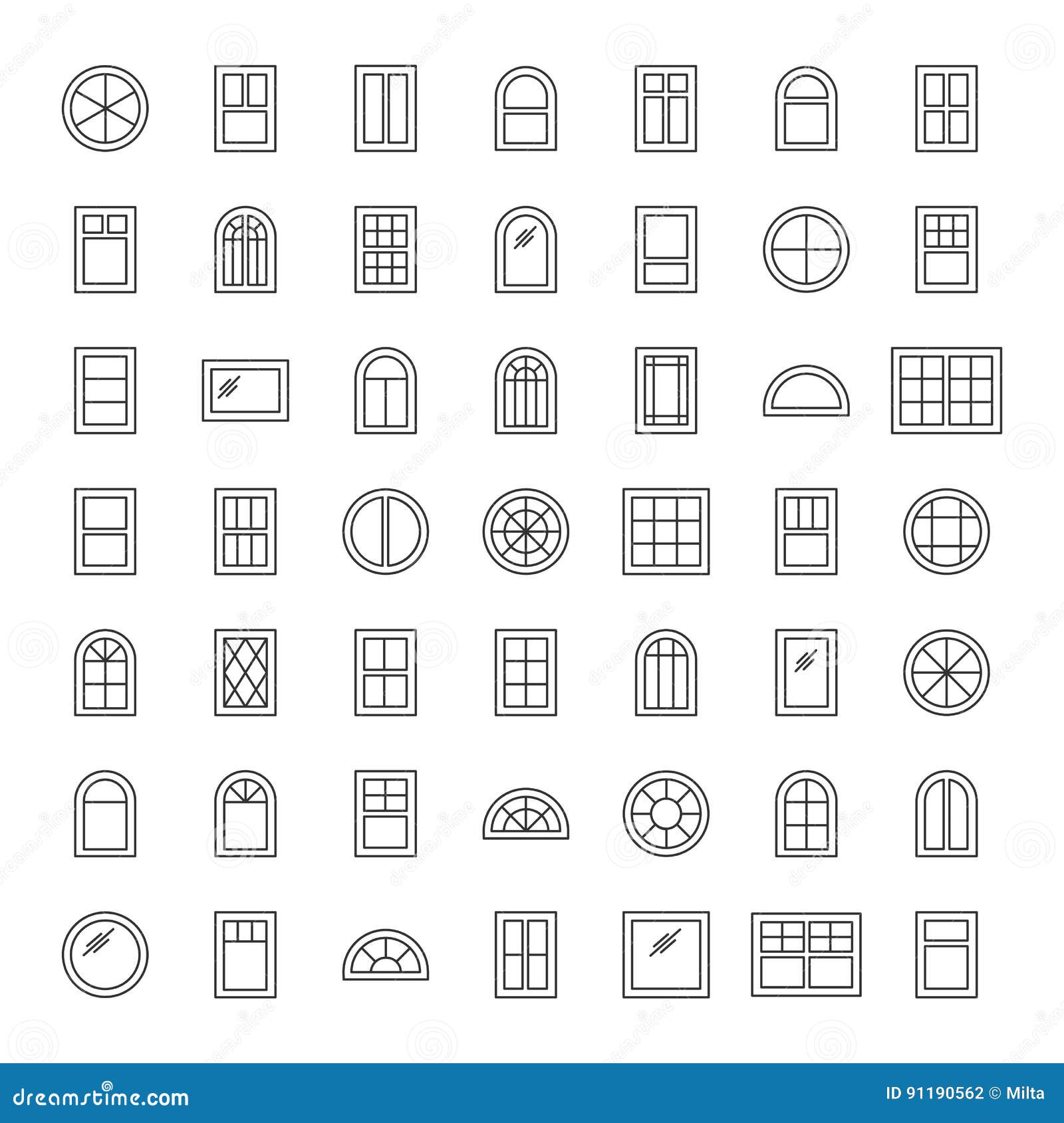 Windows Icon Collection. Set of Thin Line Window Contours Isolat Stock ...