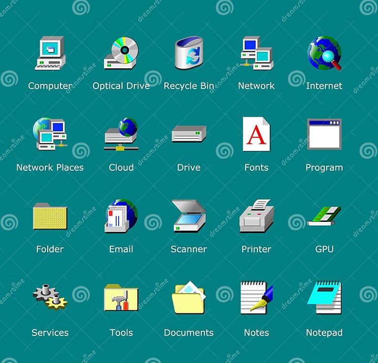 Windows 98 Icons Pack. Old Computer Icon Set. PNG My Computer Shortcuts ...
