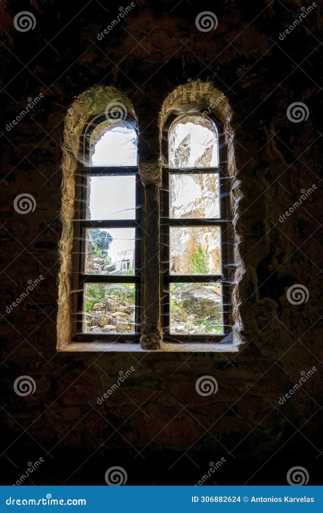 Windows Inside the Monastery Enclosed by Davelis Cave in Penteli, a ...