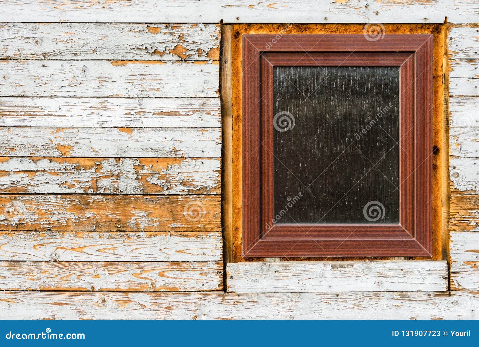 Windows Installed in Old Wooden House, Peeling Paint on Wooden Planks ...