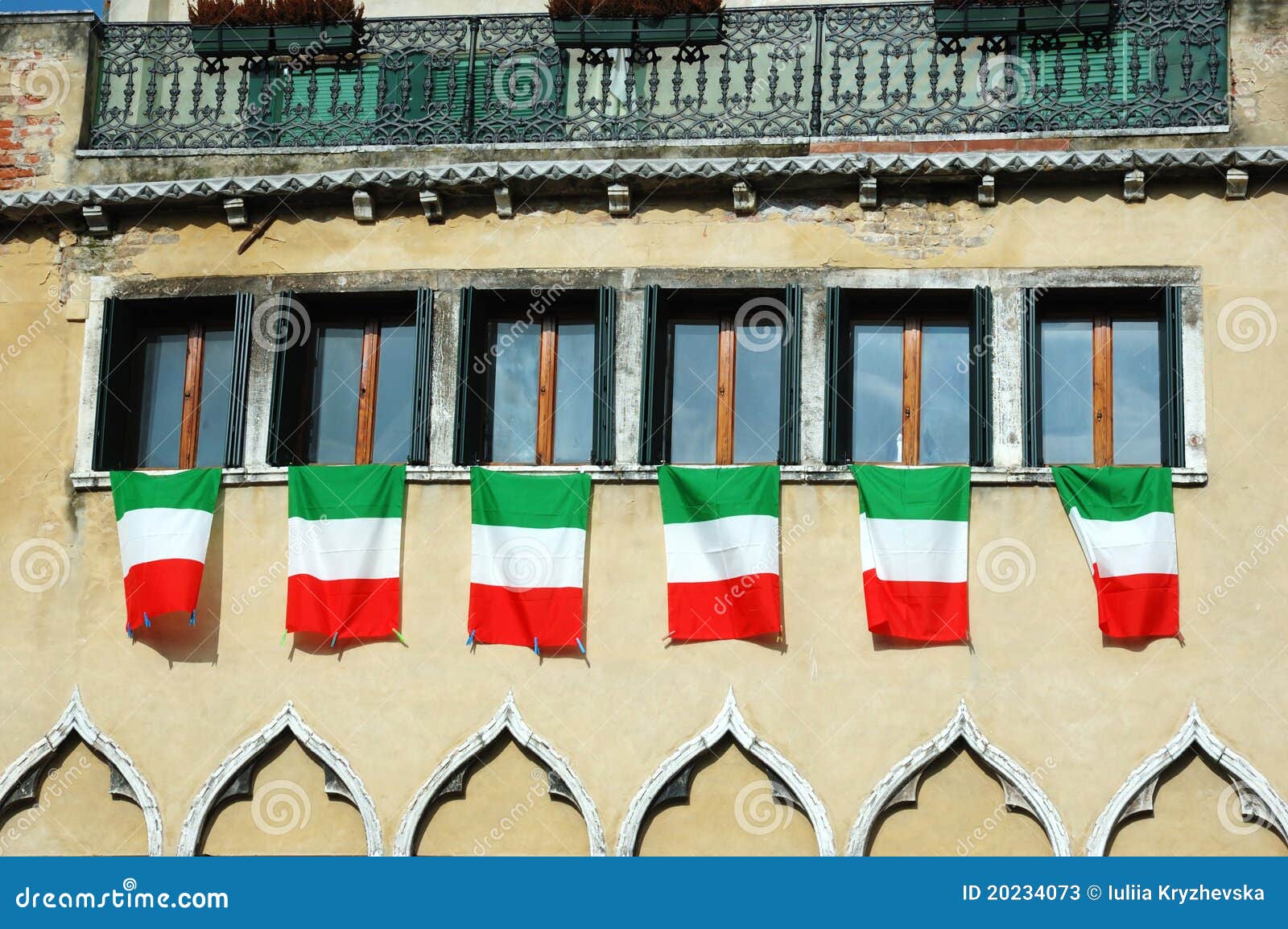 Windows with Italian Flags,old Venice Stock Image - Image of medieval ...