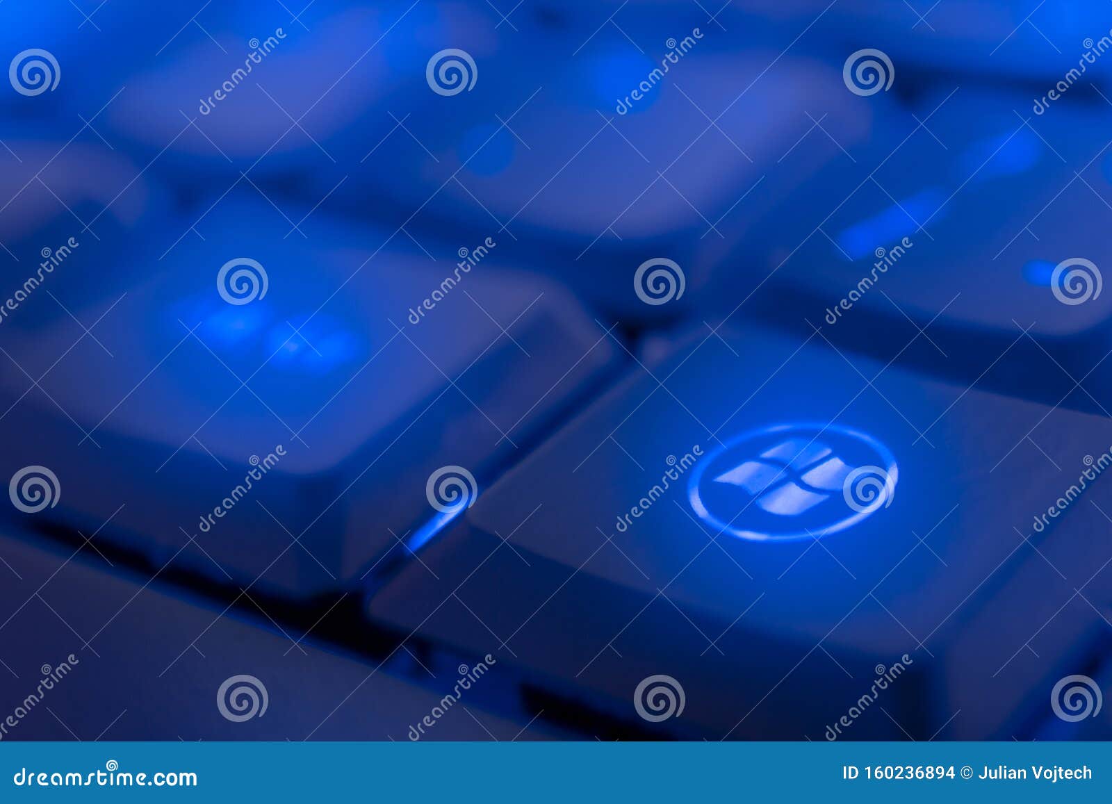 WINDOWS Key Illuminated by Blue LED Light. Stock Photo - Image of ...