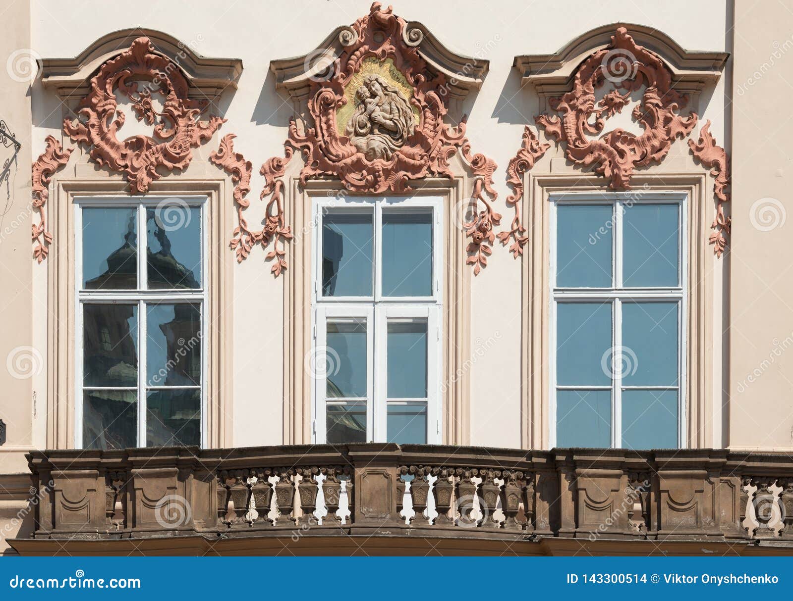 Windows of Kinsky Palace in Prague Stock Photo - Image of kinskafrac12 ...