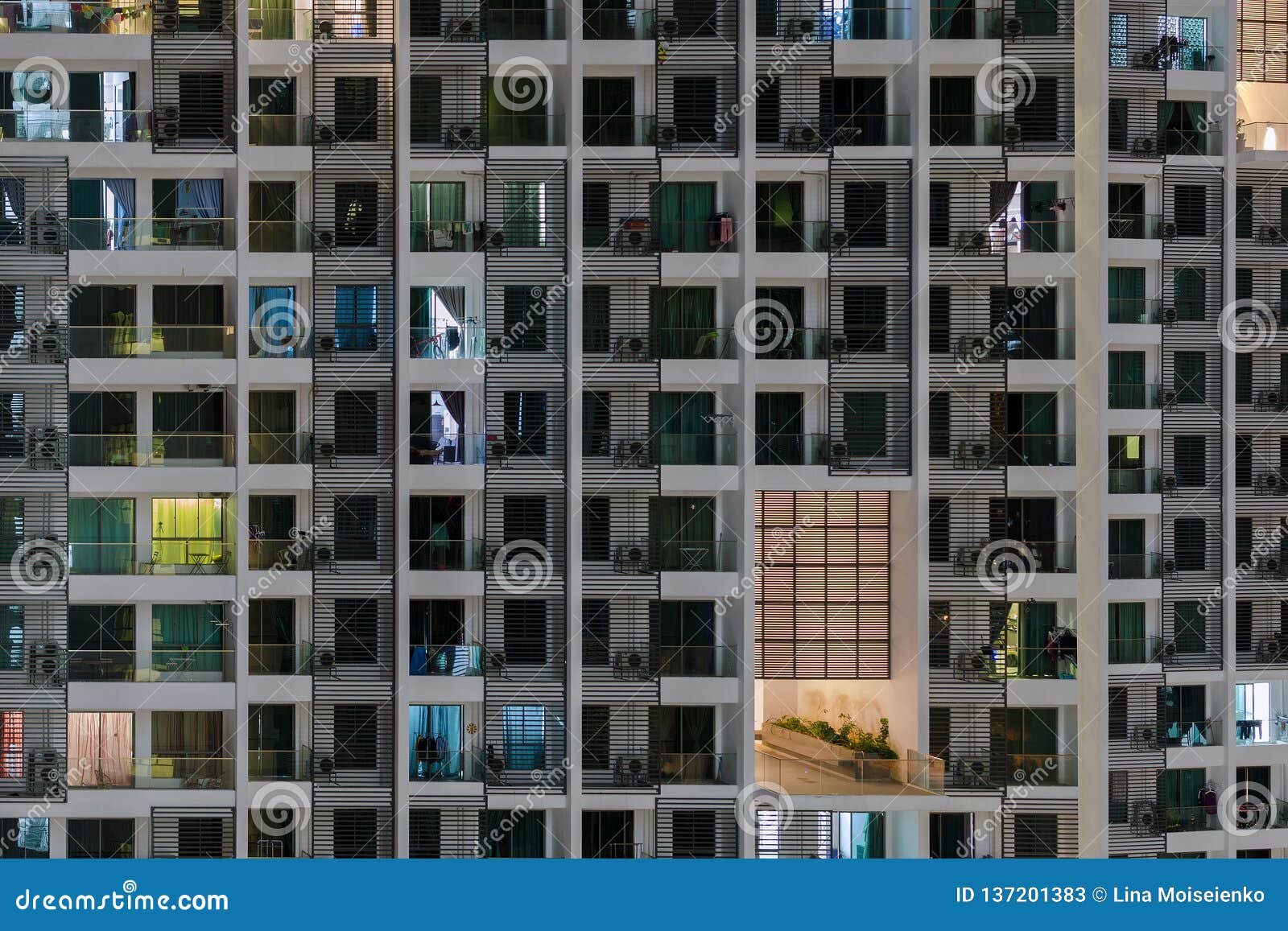 Windows at Night. Sleeping Building Stock Image - Image of bright ...