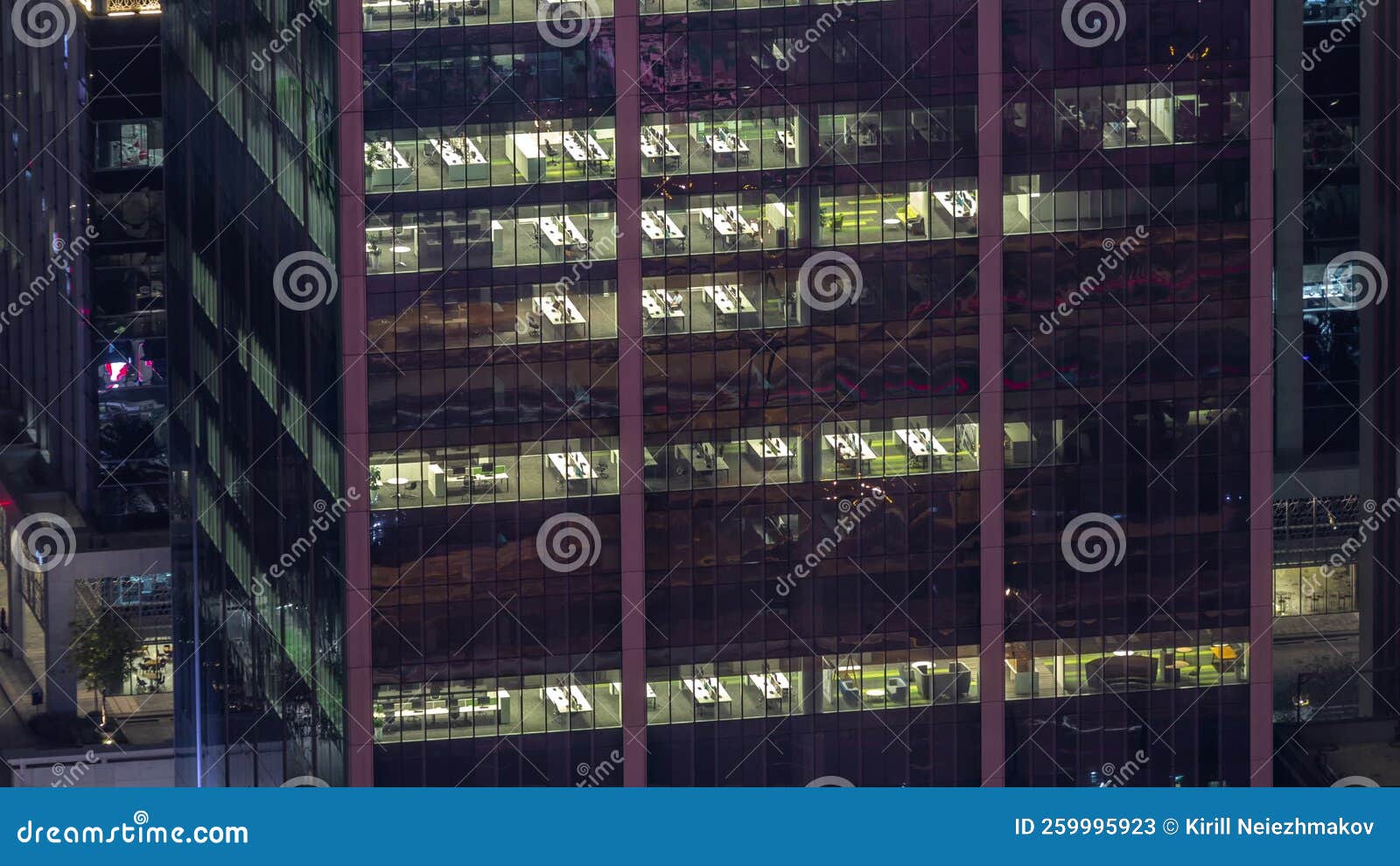 Windows in Offices of a High Class Building at Night Timelapse Stock ...