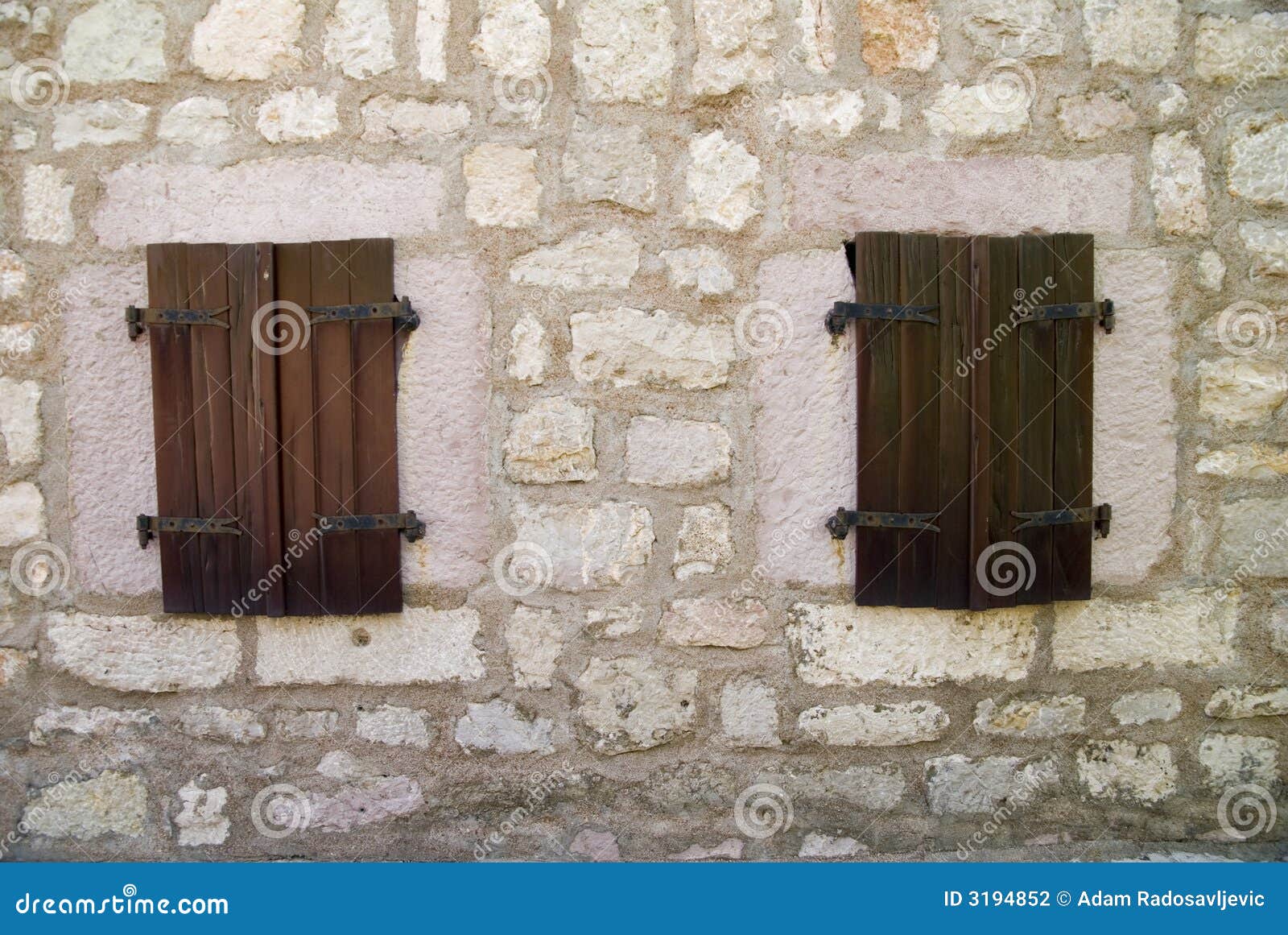 Windows in Old Stone Building Stock Photo - Image of brown, shutters ...