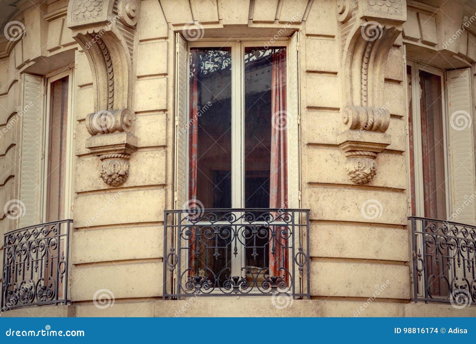 Windows in Paris stock photo. Image of apartment, balcony - 98816174