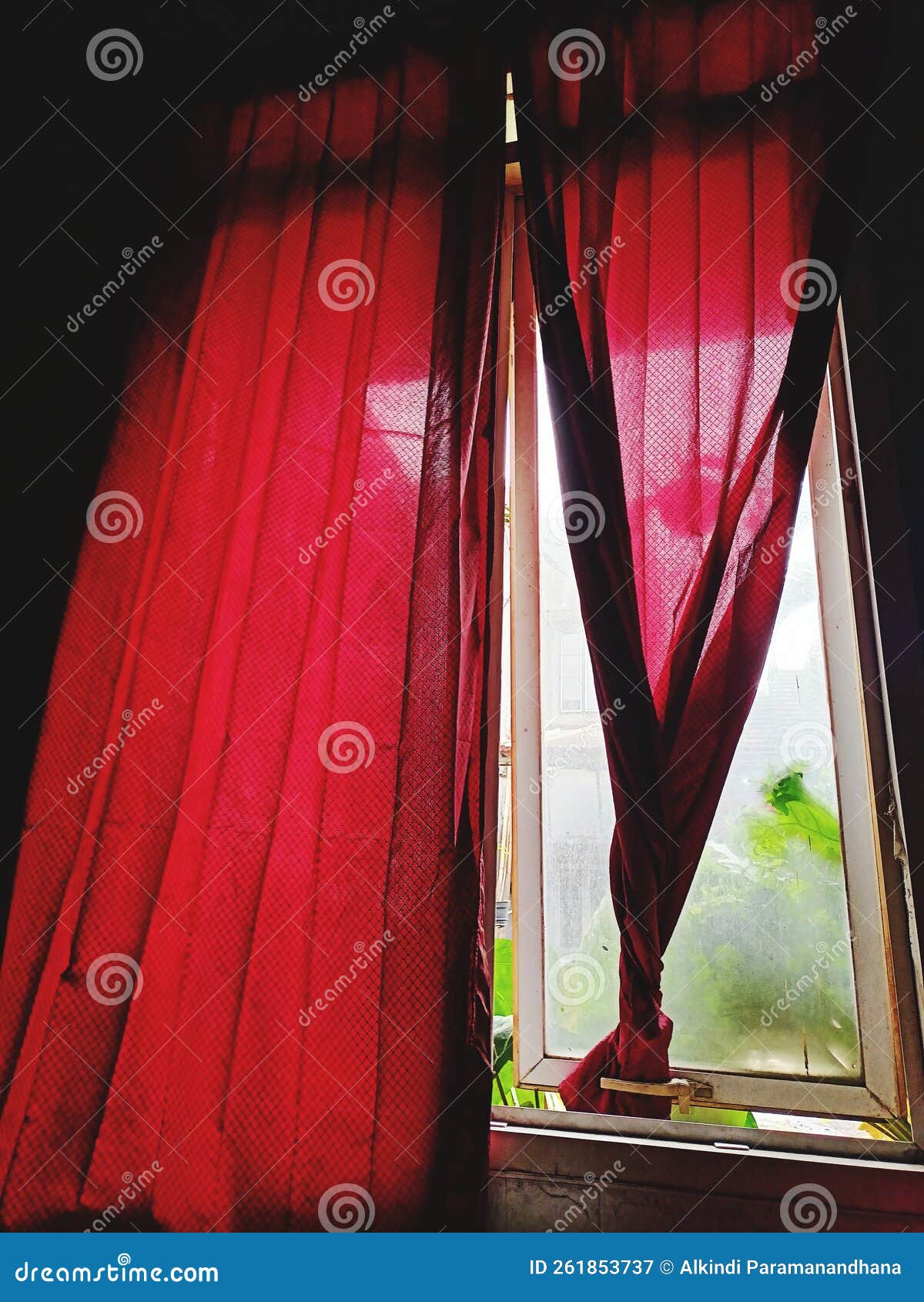 Windows with red curtains stock image. Image of room - 261853737