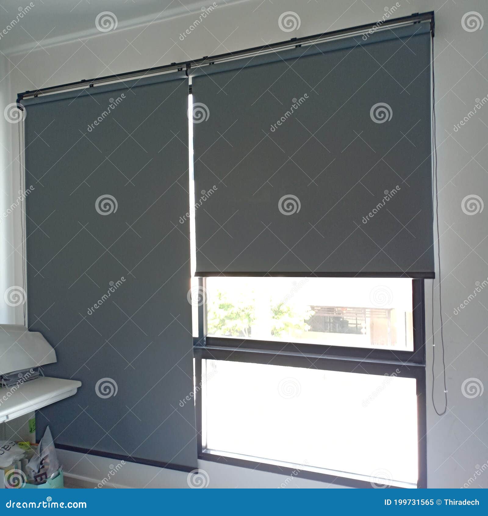 Windows in roller blinds stock image. Image of building - 199731565