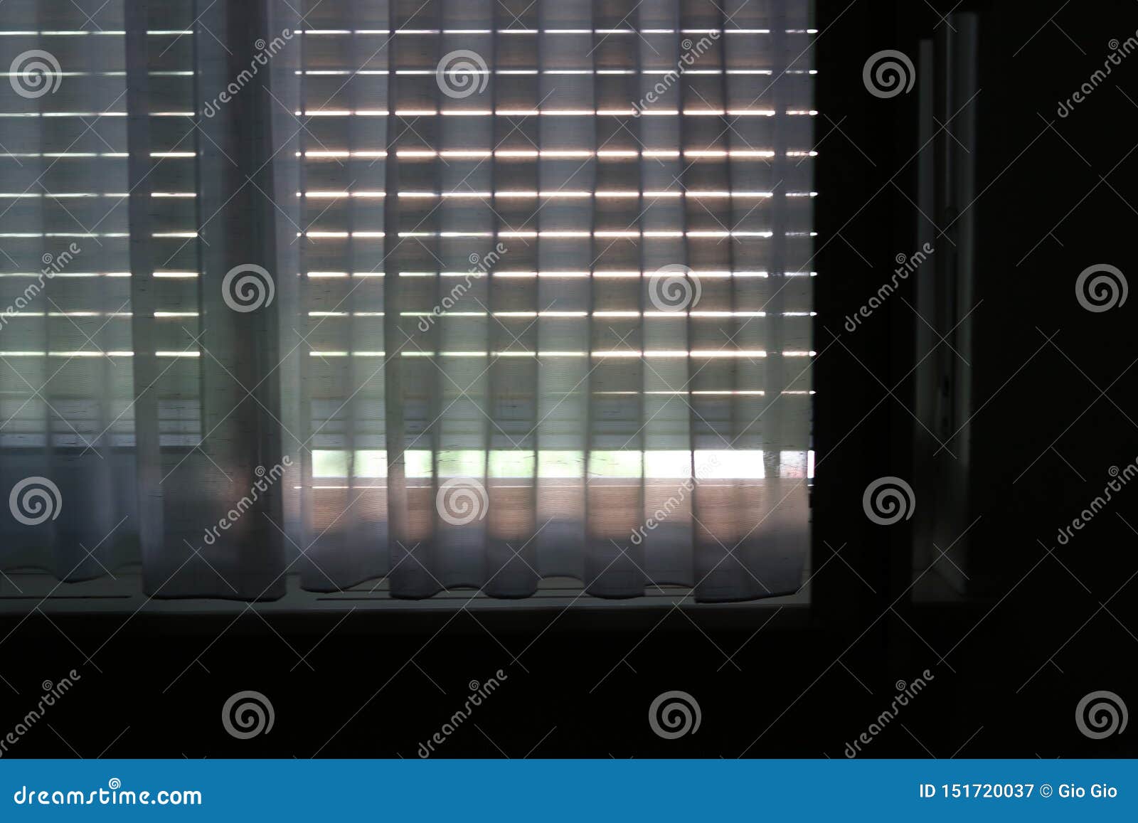 Windows Roller Shutter Down. Dark Room with Dim Light Stock Image ...