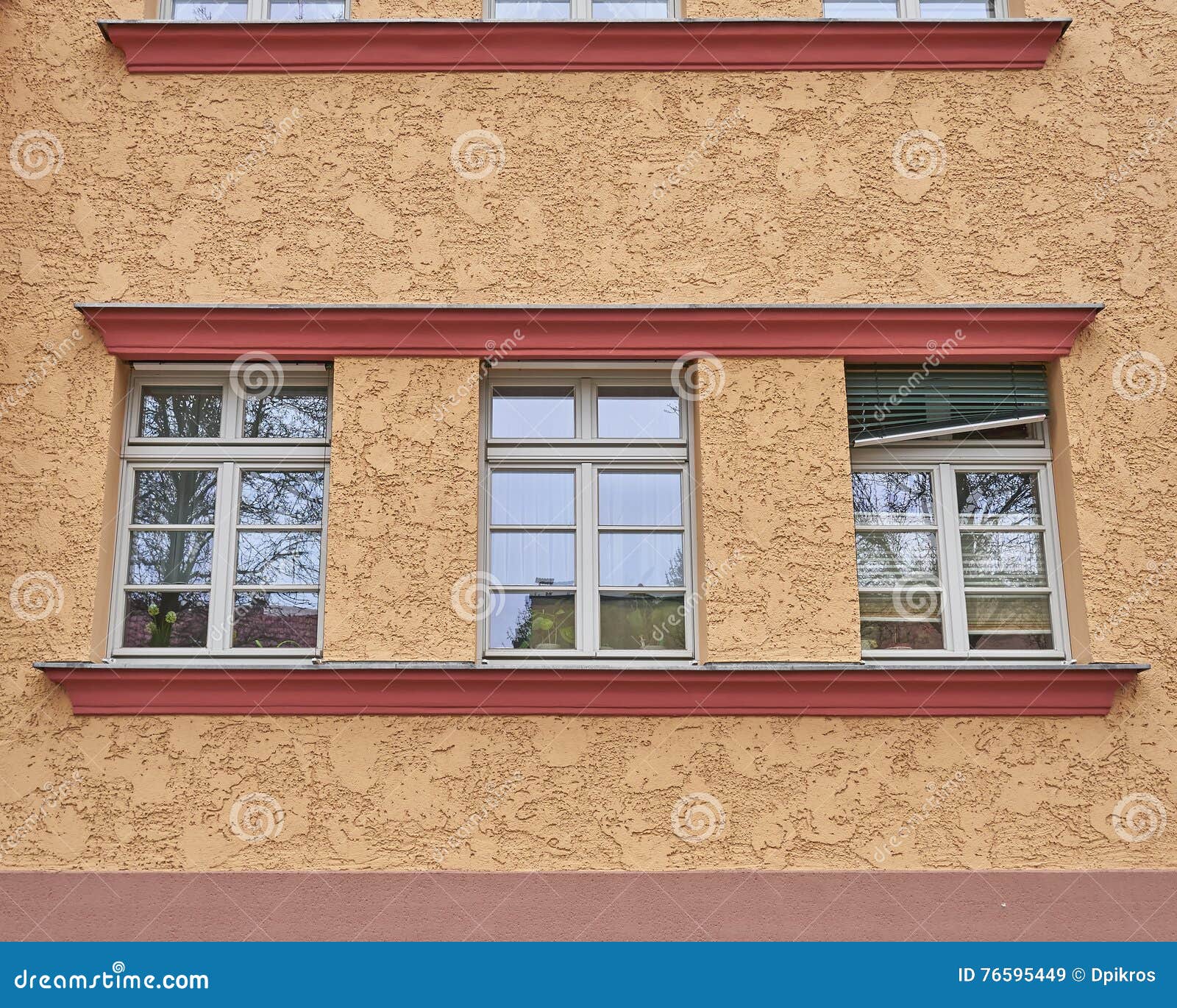 Windows Row on Colorful House Wall Stock Image - Image of decorative ...