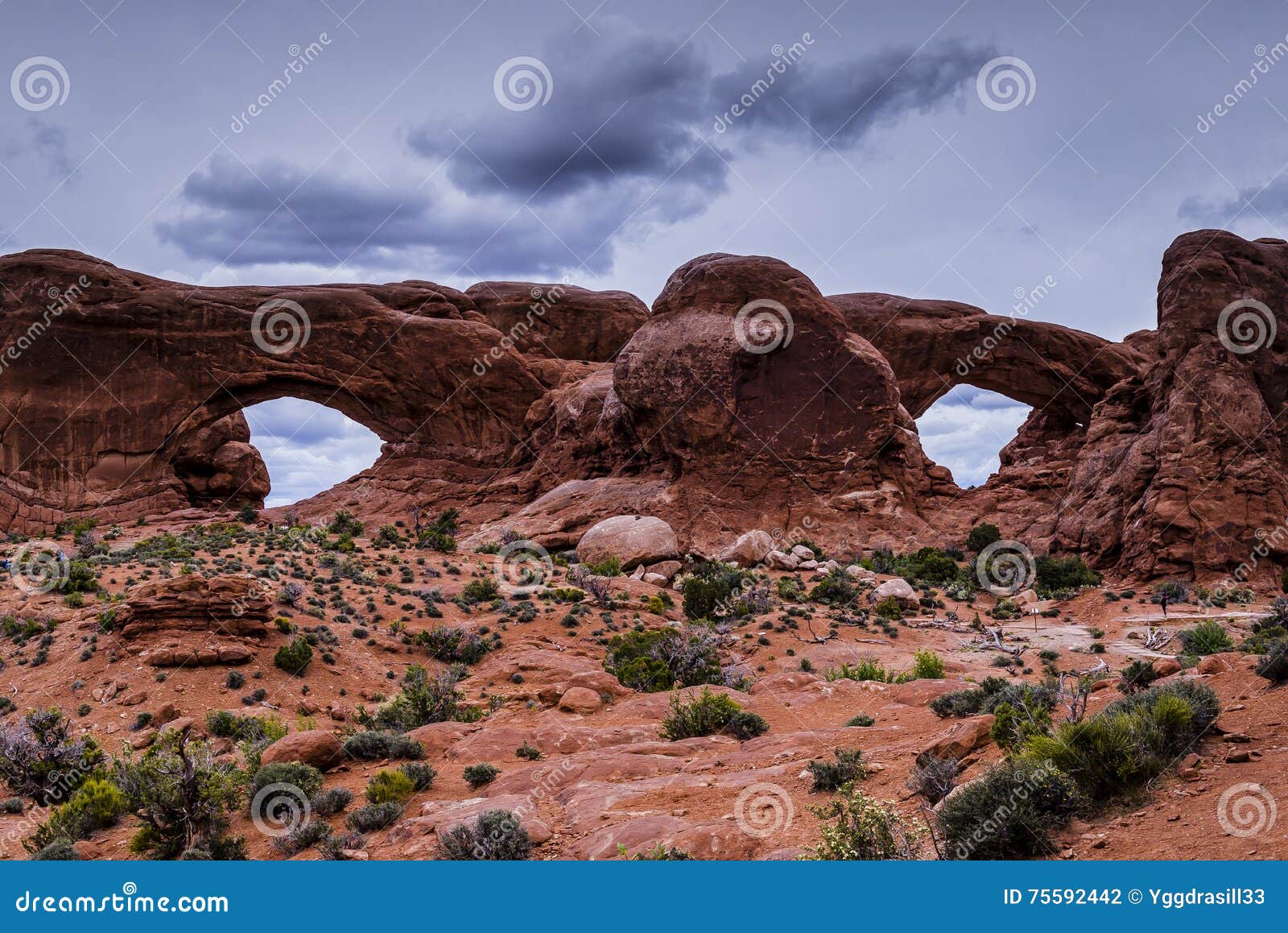The Windows Section at Arches National Park Stock Photo - Image of moab ...
