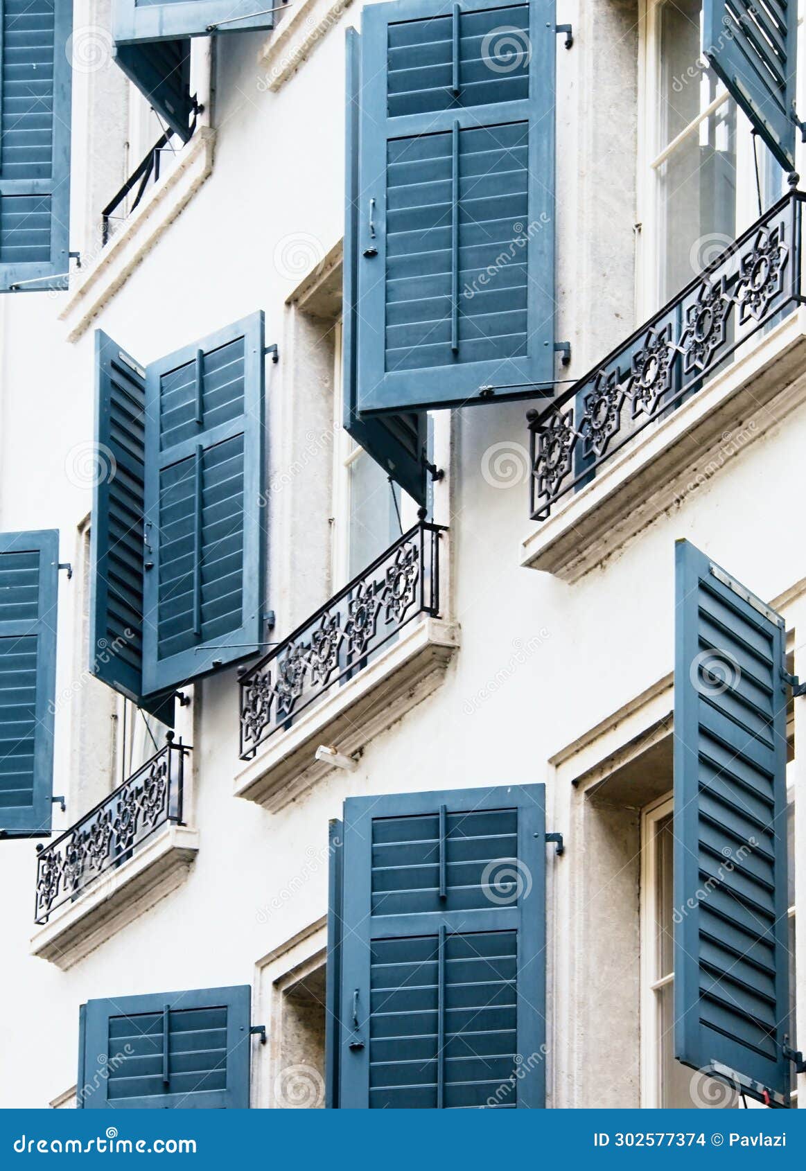 Windows with Shutters and Forged Rails Stock Photo - Image of clear ...