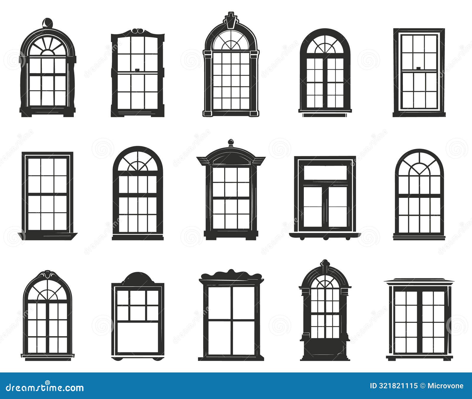 Windows Silhouette Set. Black Window Frames Collection. Architectural ...