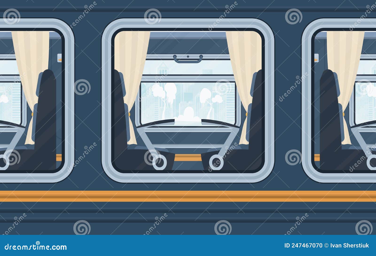 Windows Train. Rail Transport Outside. Cartoon Style. Flat Style. Stock ...