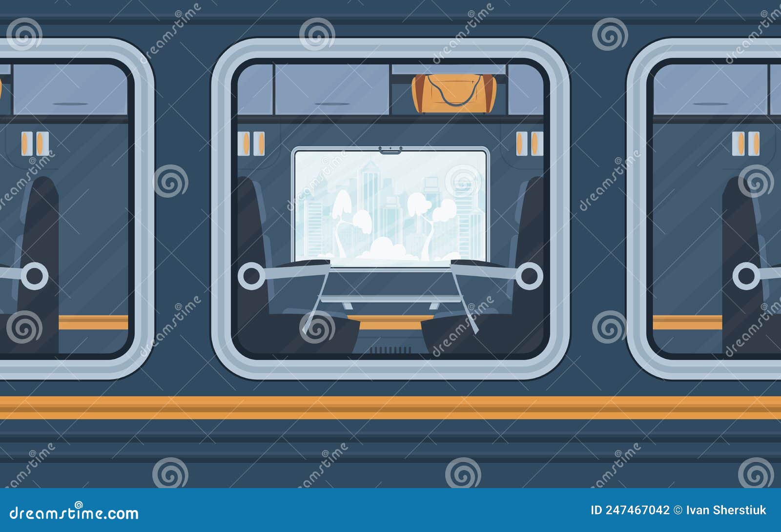 Windows Train. Rail Transport is Shown Outside. Cartoon Style. Flat ...