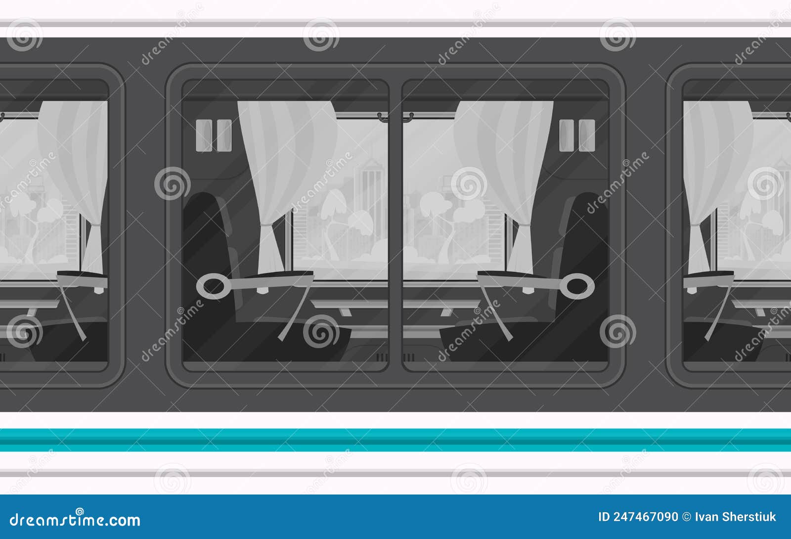 Windows Train. Rail Transport is Shown Outside. Cartoon Style. Flat ...