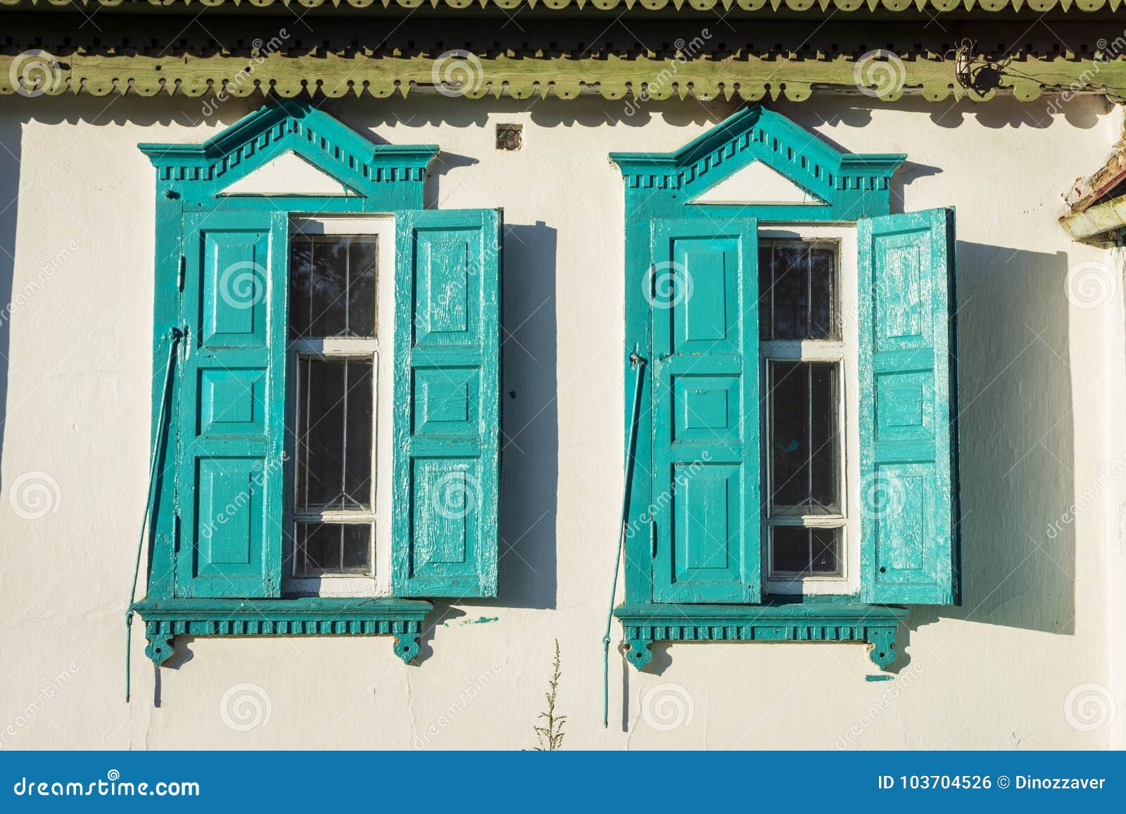 Windows with Turquoise Shutters Stock Photo - Image of green, historic ...