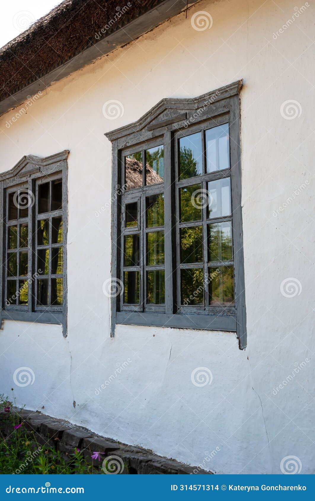 Windows in the Village House Building. Village House Architecture with ...