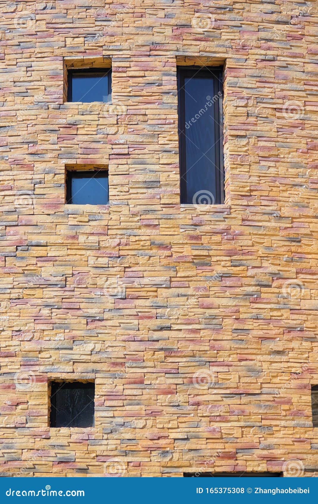Windows on wall stock photo. Image of four, stone, brick - 165375308
