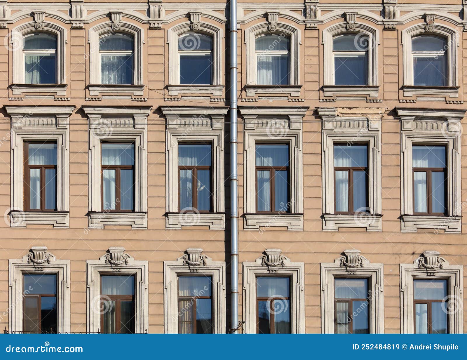 Windows on the Wall of an Old High-rise Building. Stock Image - Image ...