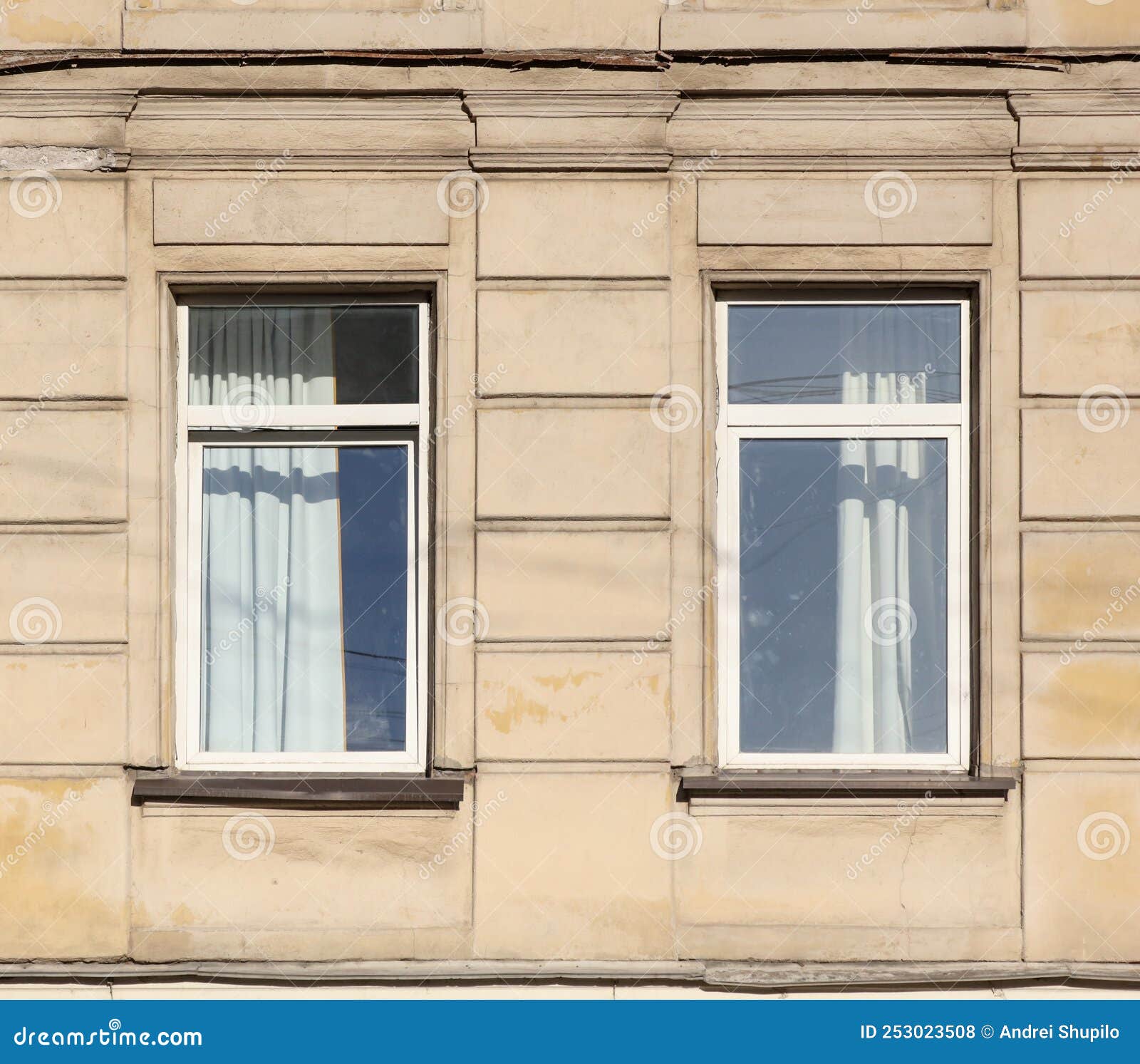 Windows on the Wall of an Old High-rise Building. Stock Photo - Image ...