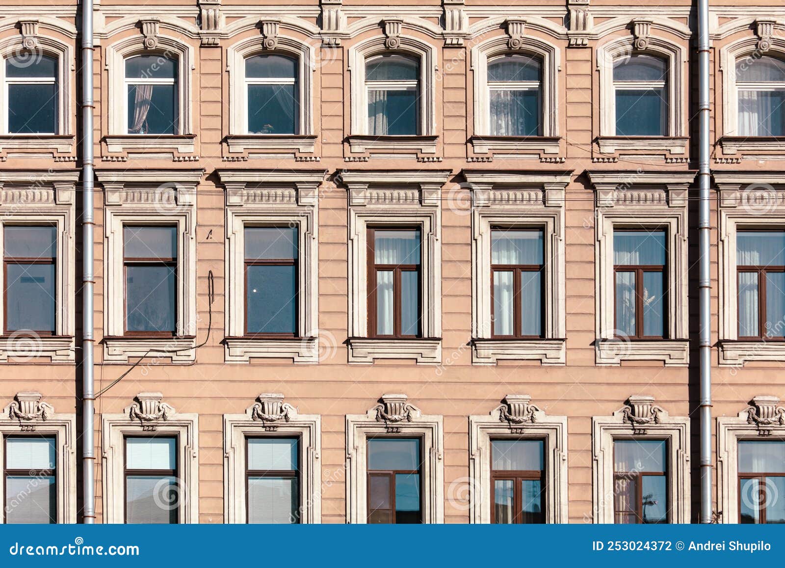 Windows on the Wall of an Old High-rise Building. Stock Photo - Image ...