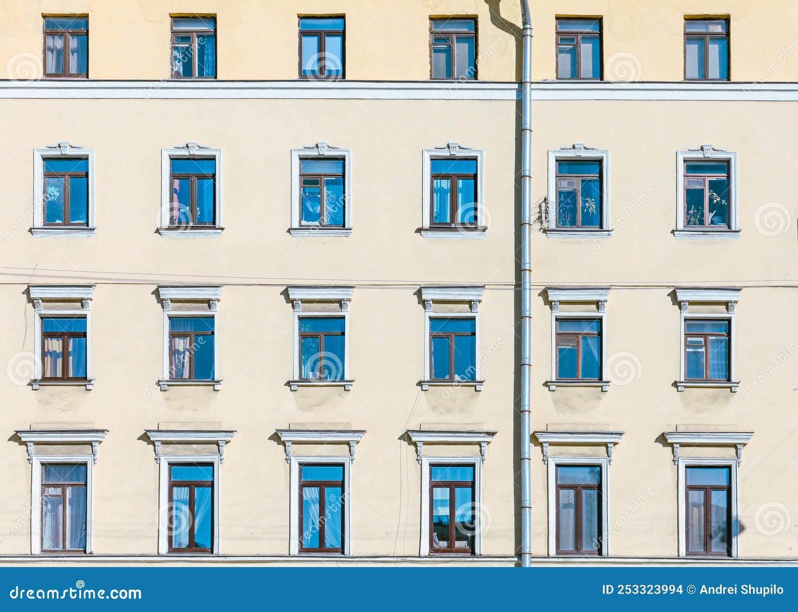 Windows on the Wall of an Old High-rise Building. Stock Photo - Image ...