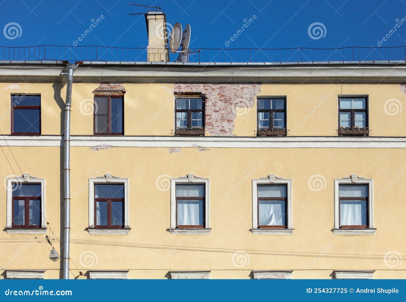 Windows on the Wall of an Old High-rise Building. Stock Image - Image ...