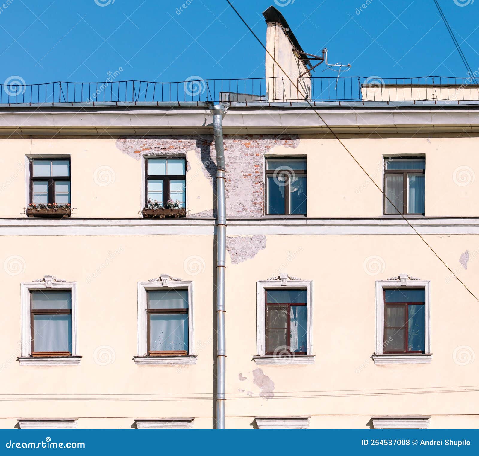 Windows on the Wall of an Old High-rise Building. Stock Photo - Image ...