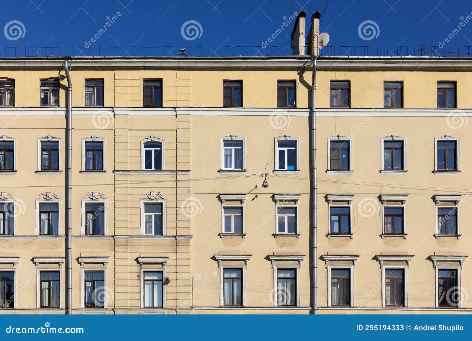 Windows on the Wall of an Old High-rise Building. Stock Image - Image ...