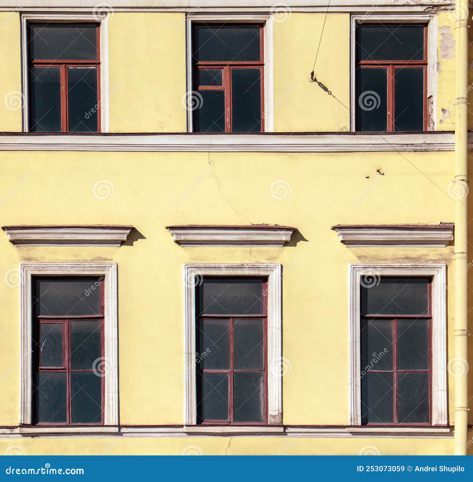 Windows on the Wall of an Old High-rise Building. Stock Image - Image ...